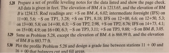 Solved Prepare a set of profile leveling notes for the data | Chegg.com