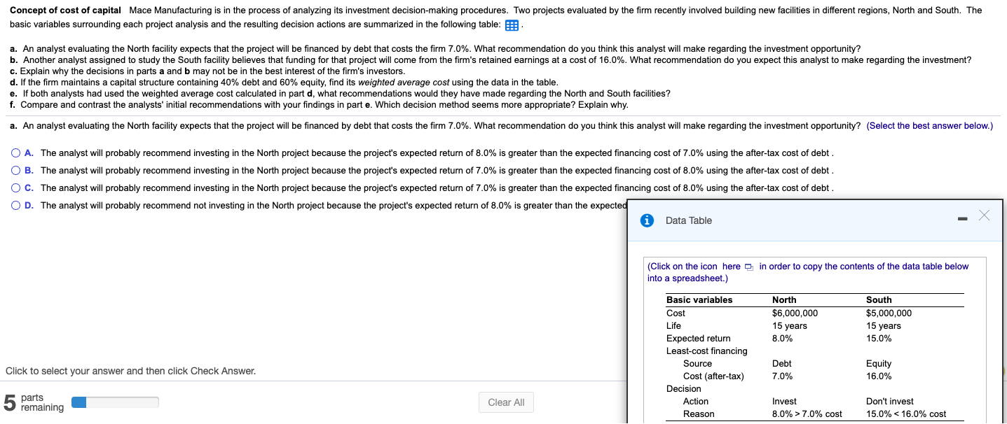 Solved Concept of cost of capital Mace Manufacturing is in | Chegg.com