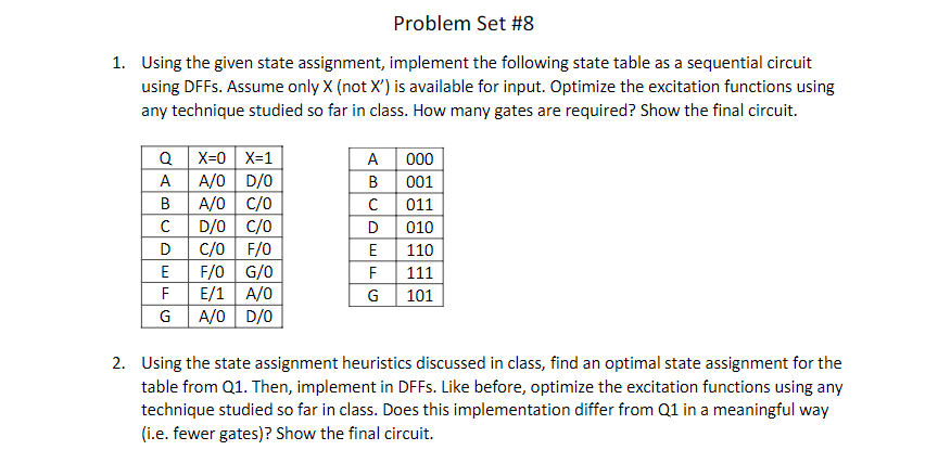 Solved Problem Set 8 1 Using The Given State Assignment 