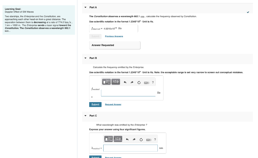 Solved Part A Learning Goal: Doppler Effect of EM Waves Two | Chegg.com