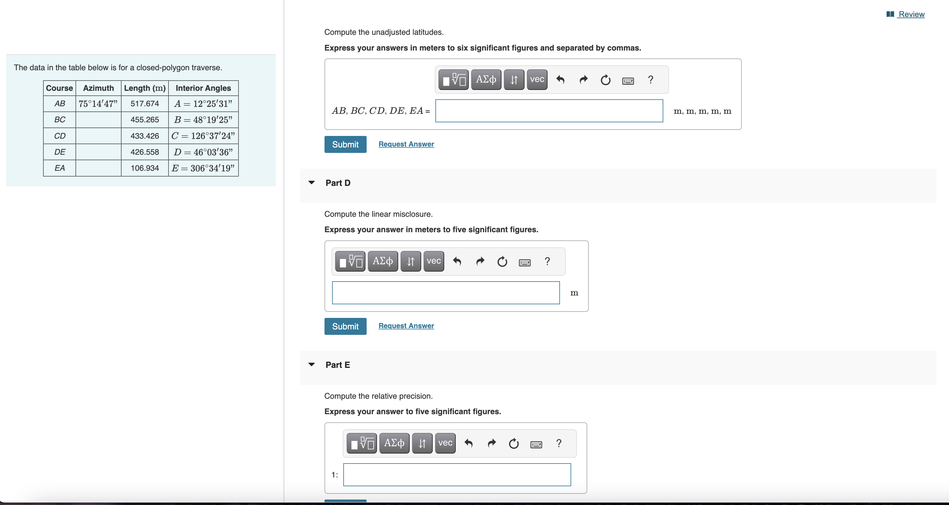 Solved The data in the table below is for a closed-polygon | Chegg.com