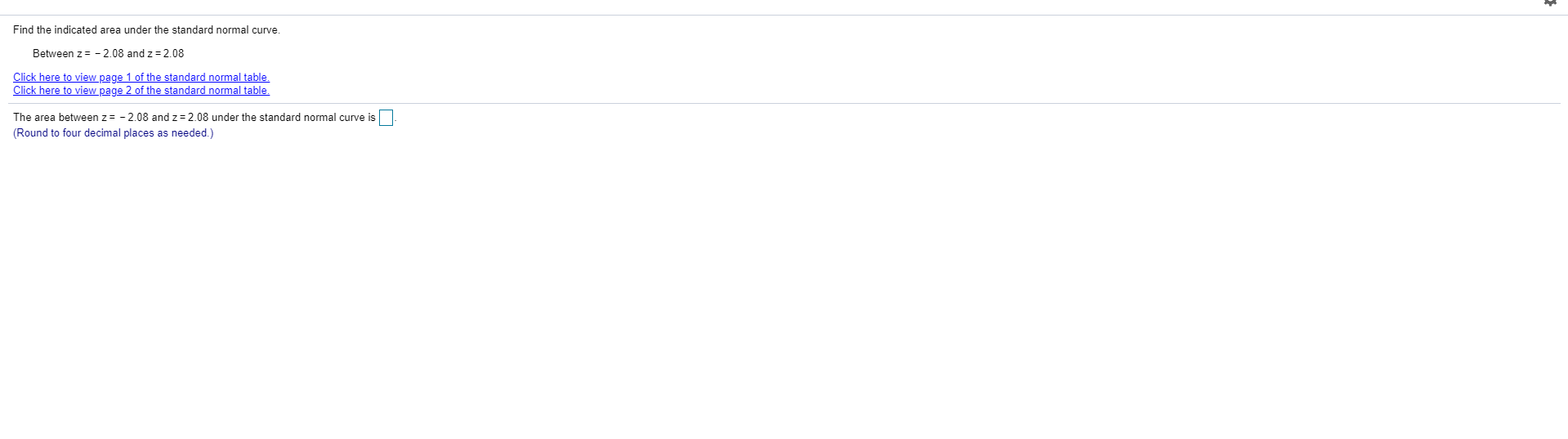 Solved Find the indicated area under the standard normal | Chegg.com