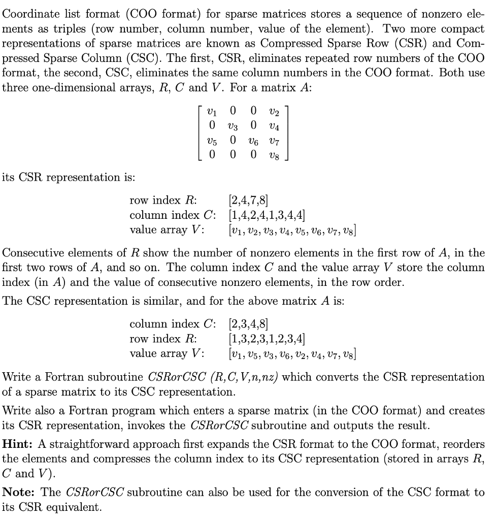 Coordinate list format (COO format) for sparse | Chegg.com