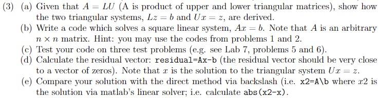 (3) (a) Given that A = LU (A is product of upper and | Chegg.com