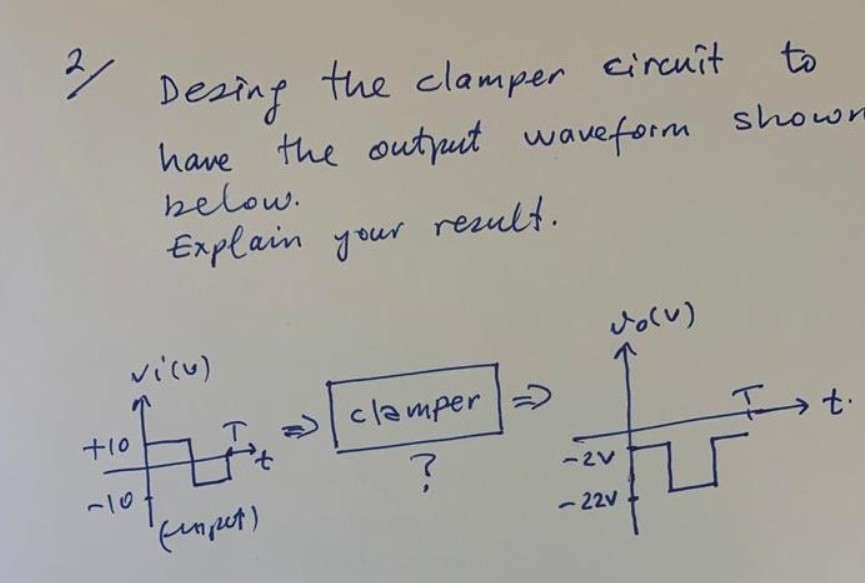 Solved 2/ Desing the clamper circuit have the output | Chegg.com