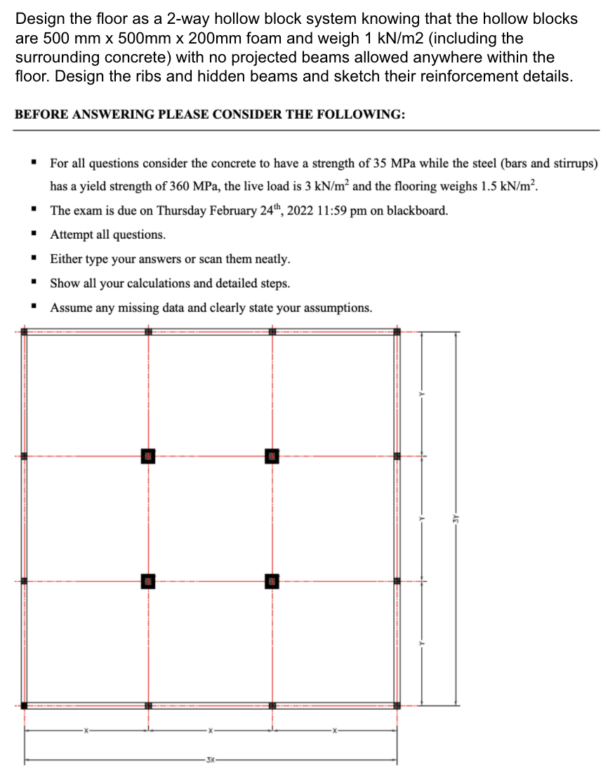 Design the floor as a 2-way hollow block system | Chegg.com