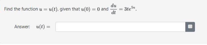 Solved Find the function u=u(t), given that u(0)=0 and | Chegg.com