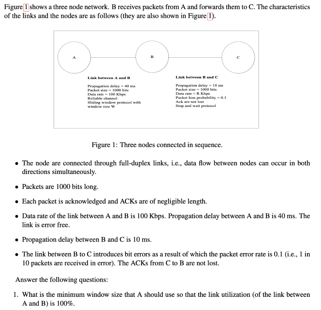 Solved Figure 1 shows a three node network. B receives | Chegg.com