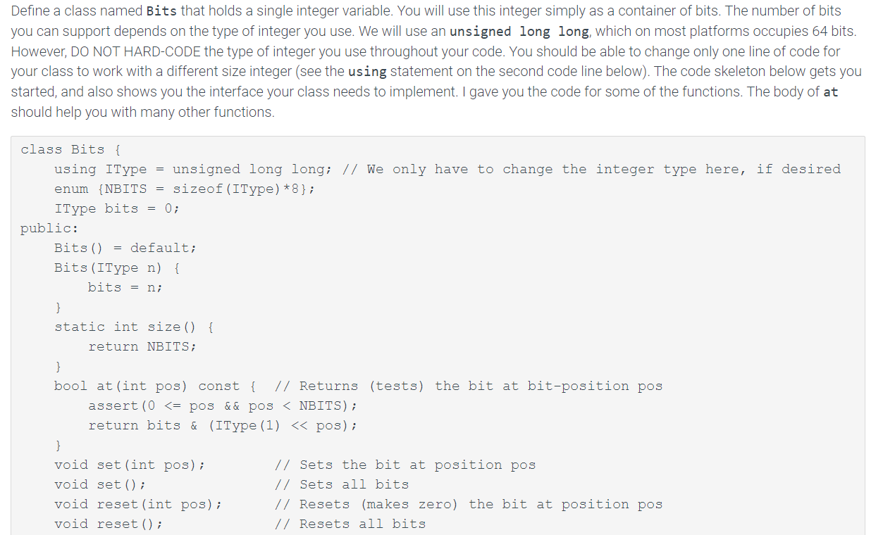 Solved Project 3: Bits. This is in C++ code and I have seen | Chegg.com