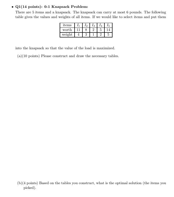 Solved Q1(14 points): 0-1 Knapsack Problem: There are 5 | Chegg.com