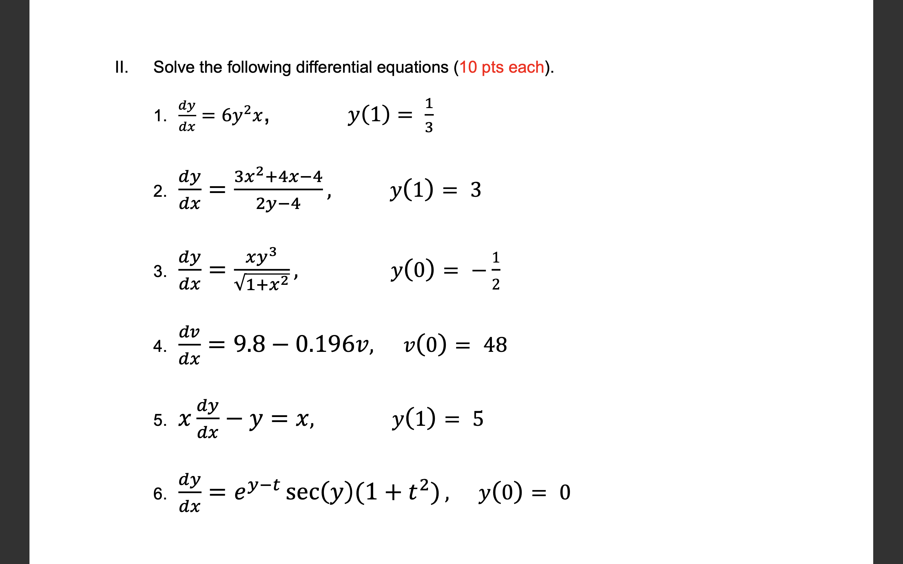 Solved II. Solve the following differential equations (10 | Chegg.com