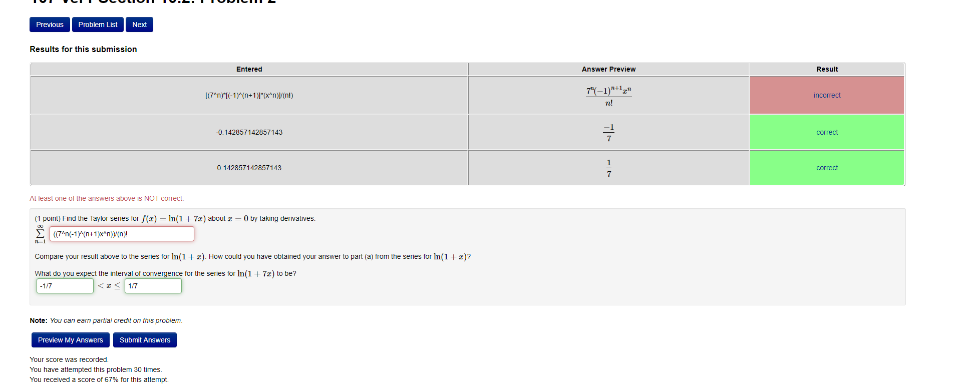 Solved 11 ULIOIL TU u II Previous Problem List Next Results | Chegg.com