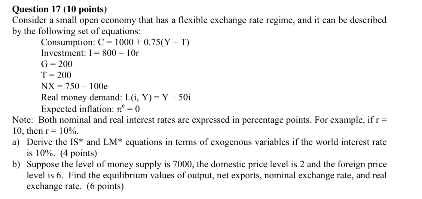 Solved Question 17 (10 points) Consider a small open economy | Chegg.com