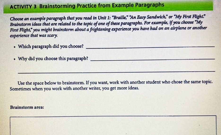 Solved ACTIVITY 3 Brainstorming Practice from Example | Chegg.com