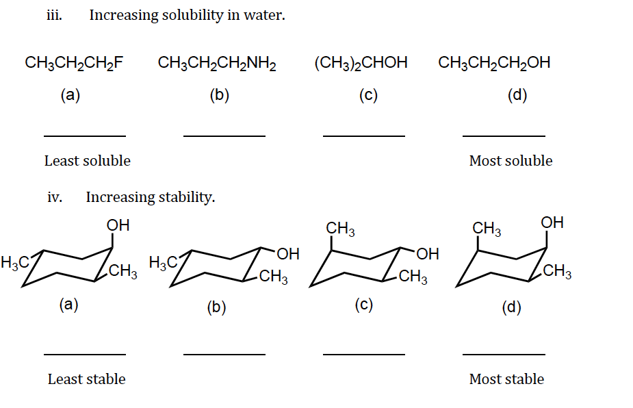 Solved iii. Increasing solubility in water. CH3CH2CH2F | Chegg.com