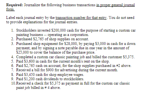 Solved Required: Journalize the following business | Chegg.com