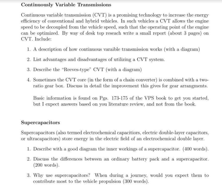 Solved Continuously Variable Transmissions Continuous | Chegg.com