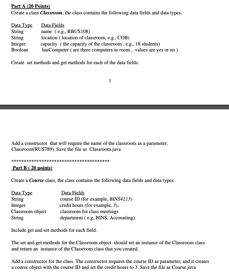 Solved Part A (20 Points) Create a class Classroom, the | Chegg.com