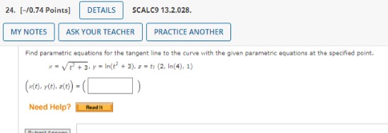 Solved Find parametric equations for the tangent line to the | Chegg.com
