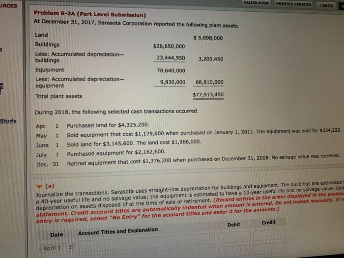 Solved CALCULATOR PRINTER VERSION | BACK Problem 9-2A (Part | Chegg.com