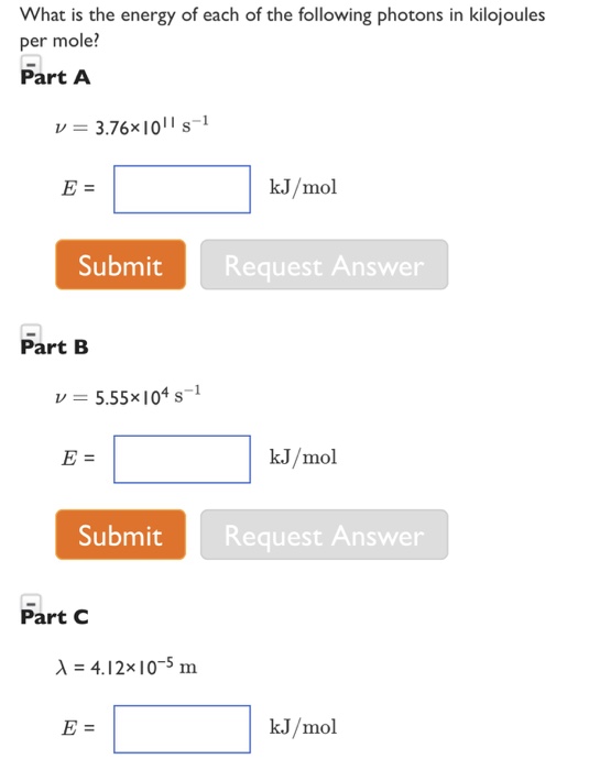 Solved What is the energy of each of the following photons | Chegg.com