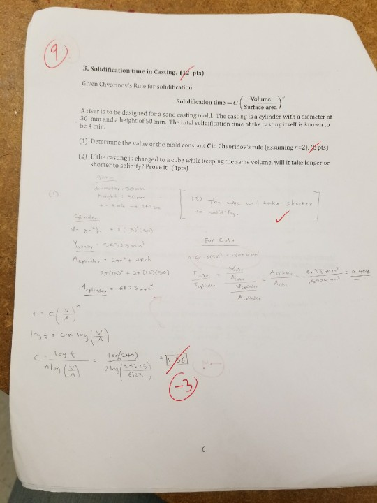 Solved 3. Solidification time in Casting, (y pts) Given | Chegg.com