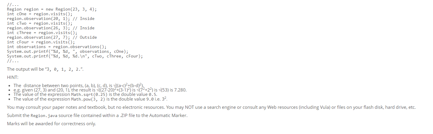 Solved Write a class called Region that satisfies the | Chegg.com