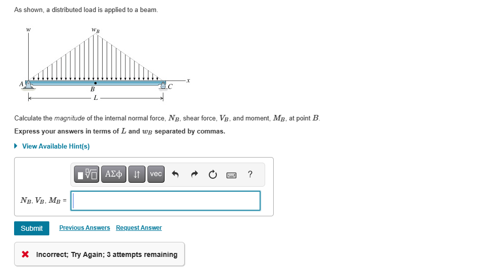 Solved As shown, a distributed load is applied to a beam. | Chegg.com