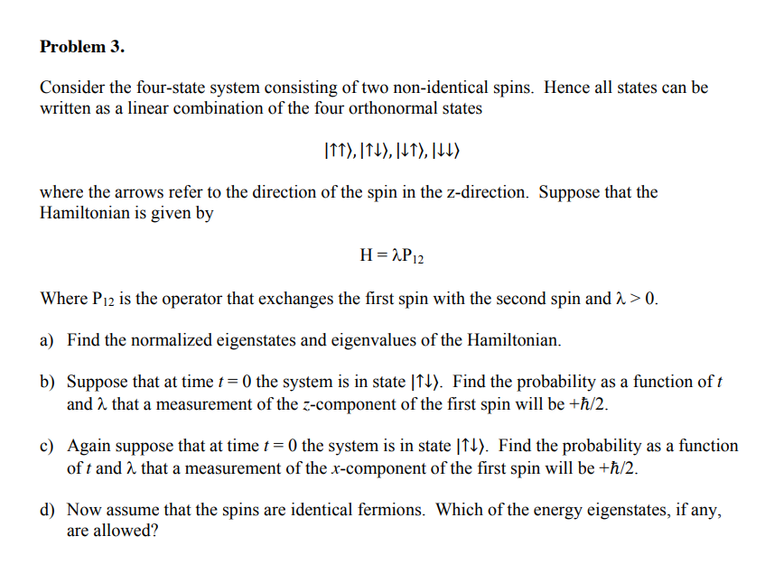 Solved Consider the four-state system consisting of two | Chegg.com