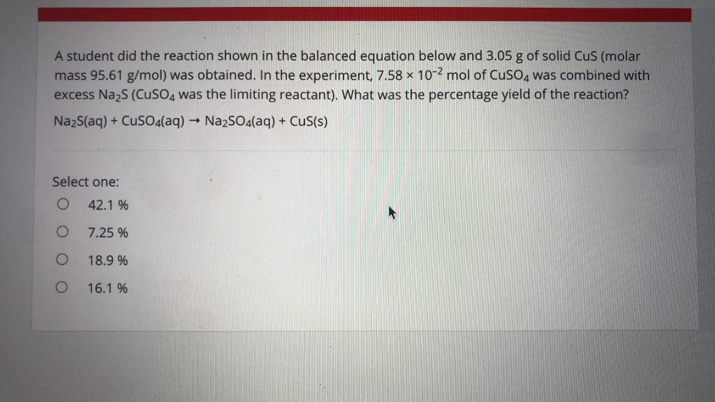 Solved A student did the reaction shown in the balanced | Chegg.com
