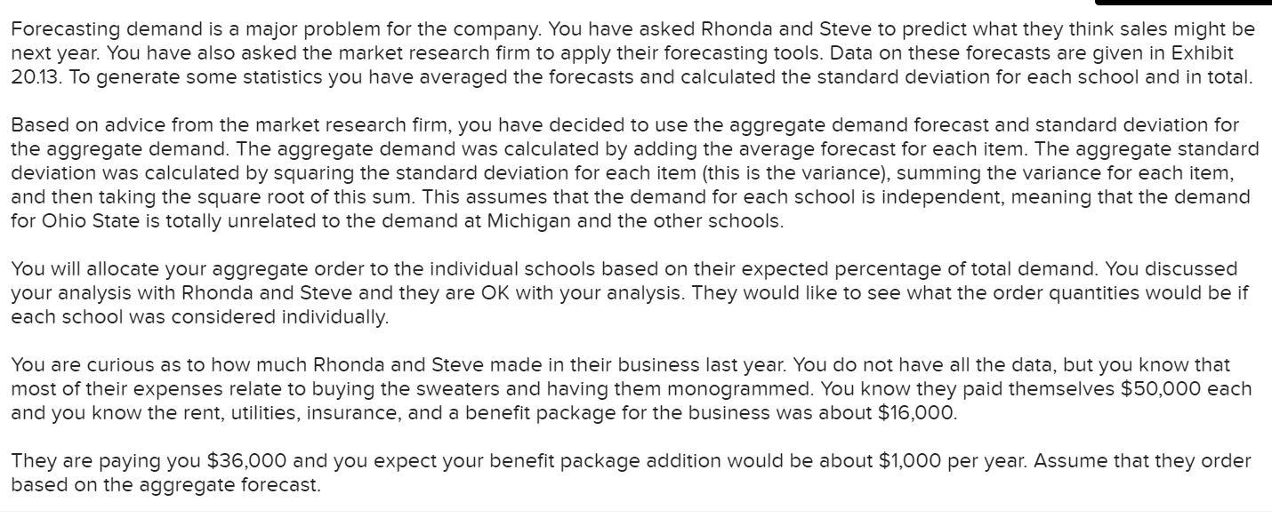 Solved Analytics Exercise 20-4 (Algo) Big1OSweaters.com is a | Chegg.com