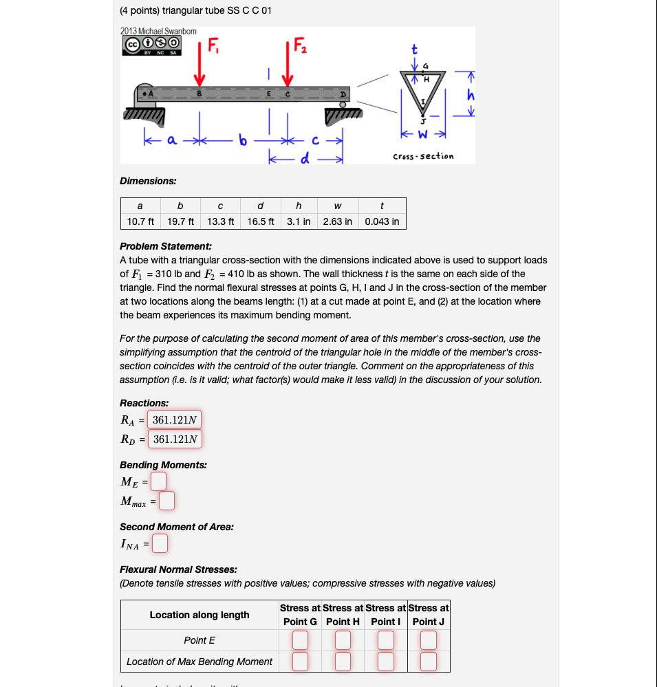 Solved (4 points) triangular tube SS C C 01 Dimensions: | Chegg.com