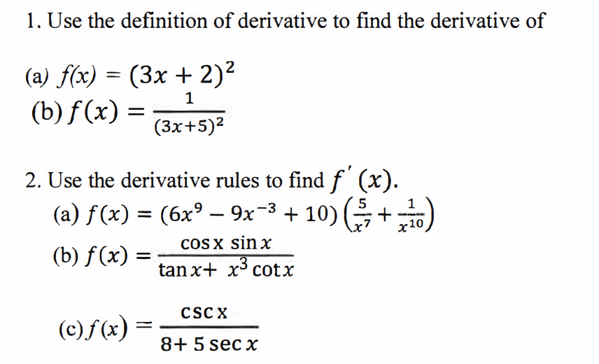 Solved 1. Use the definition of derivative to find the | Chegg.com
