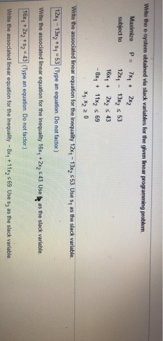 Solved Wite the e-system obtained via slack variables for | Chegg.com