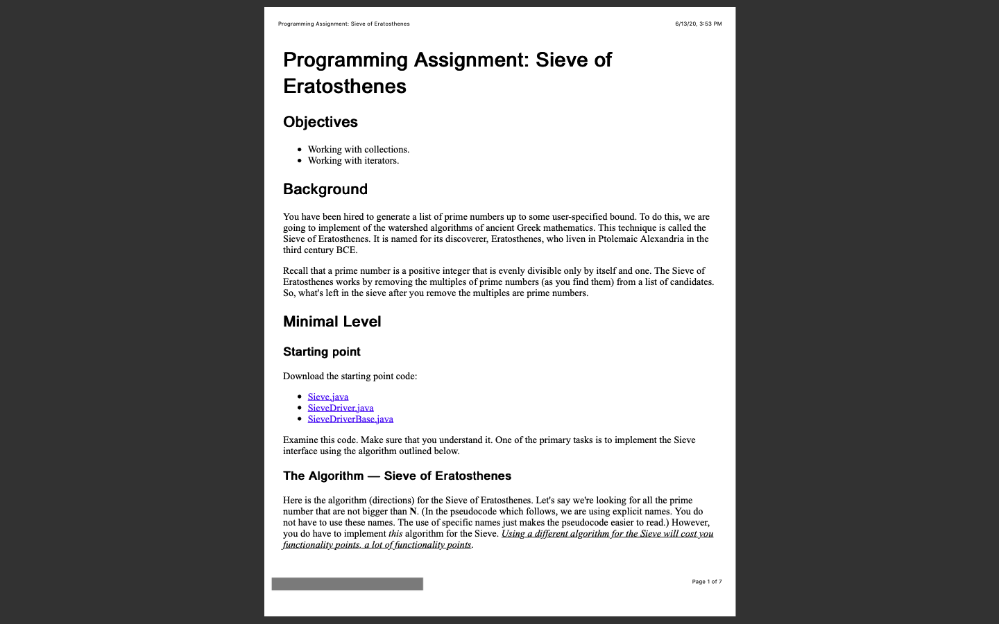 Solved Programming Assignment: Sieve of Eratosthenes | Chegg.com