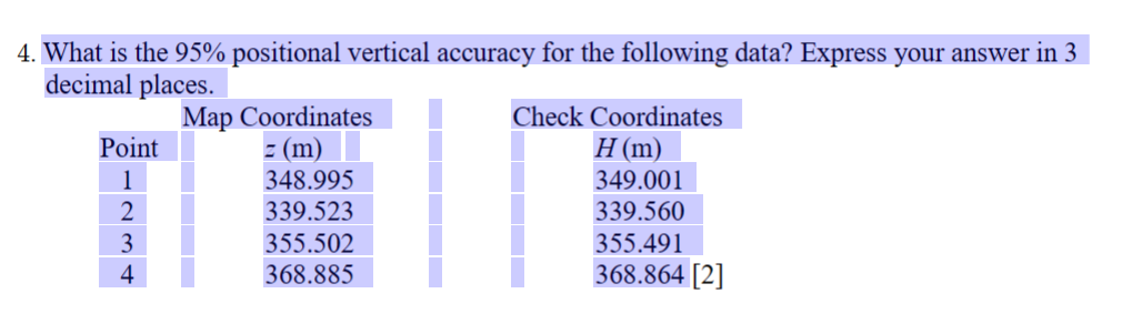 Solved 4. What is the 95% positional vertical accuracy for | Chegg.com