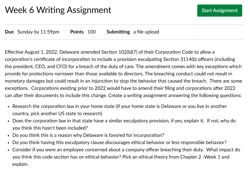 Solved Week 6 ﻿Writing AssignmentDue Sunday by 11:59pm | Chegg.com