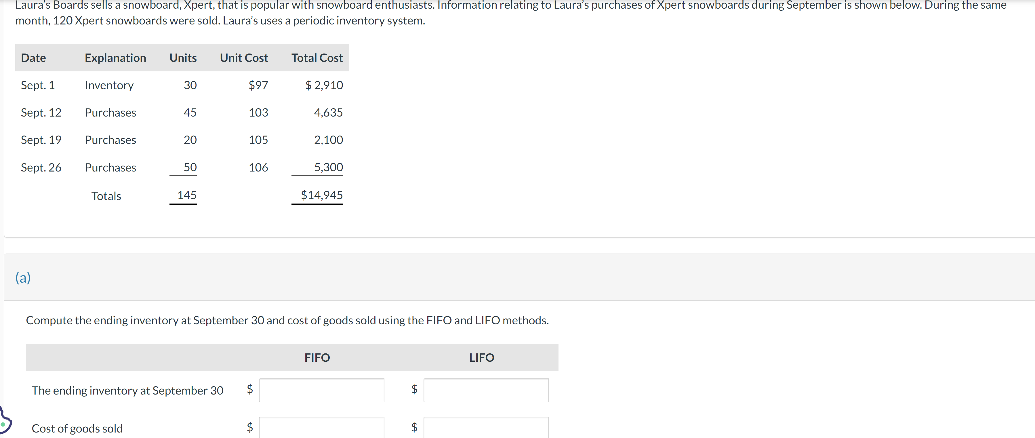 Solved Compute the ending inventory at September 30 and cost | Chegg.com