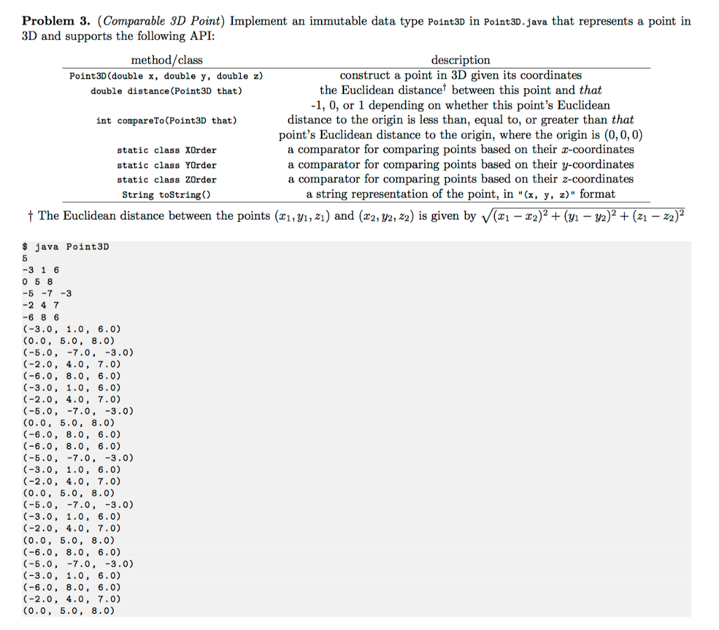 Solved Problem 3. (Comparable 3D Point) Implement an | Chegg.com