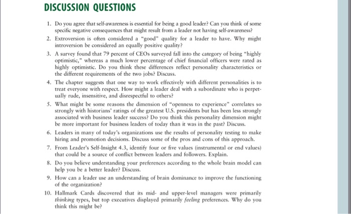 Solved DISCUSSION QUESTIONS 1. Do you agree that | Chegg.com