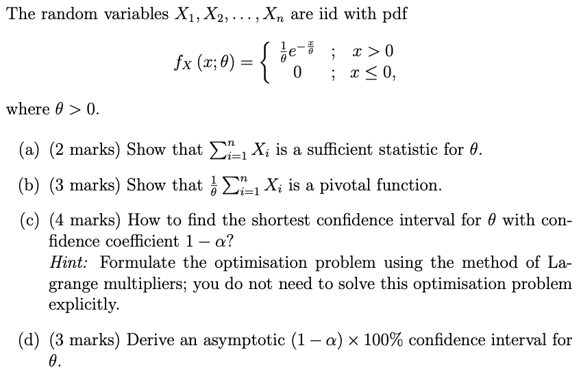 Solved The random variables X1, X2, ..., Xn are iid with pdf | Chegg.com