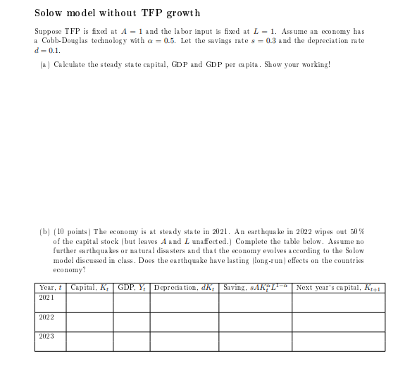 Solved Solow model without TFP growth Suppose TFP is fixed | Chegg.com