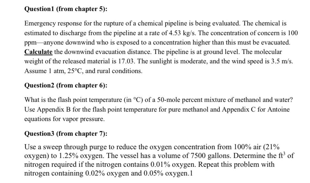 Solved Question1 (from chapter 5): Emergency response for | Chegg.com
