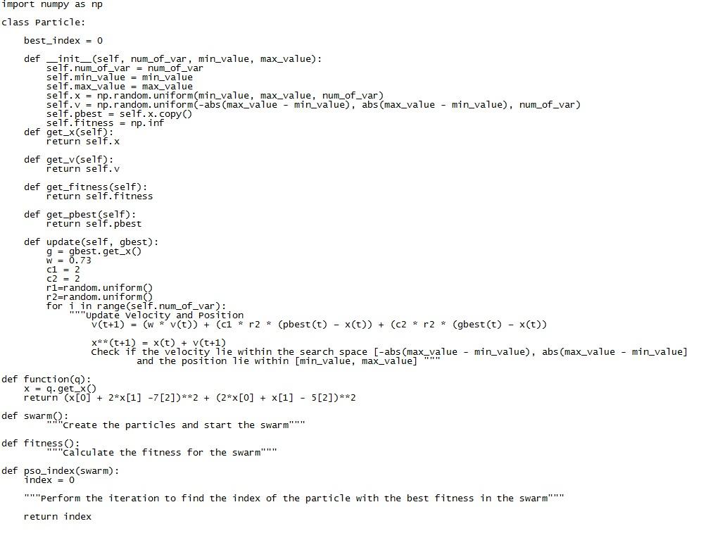 Solved Write a Python code to implement Particle Swarm | Chegg.com