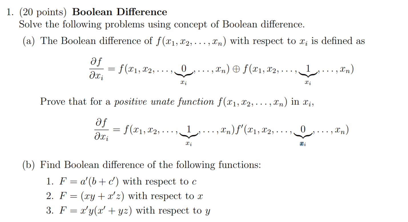 1 20 Points Boolean Difference Solve The Following