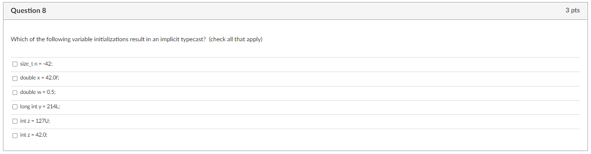 Solved Which of the following variable initializations | Chegg.com