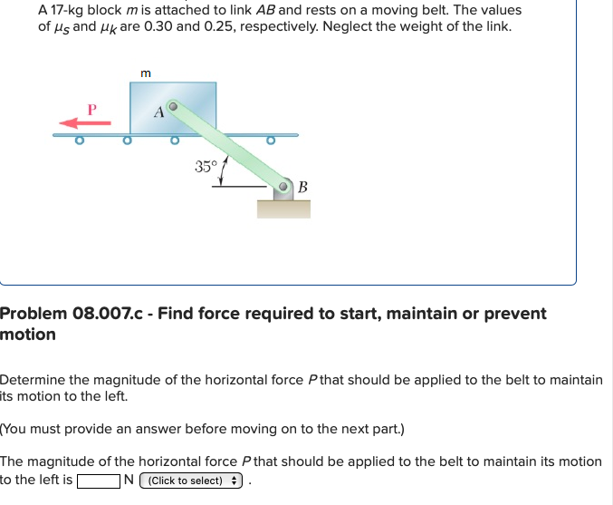 Solved A 17-kg block mis attached to link AB and rests on a | Chegg.com