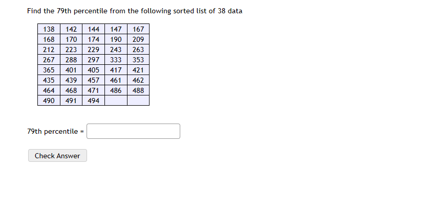 Solved Find the 79 th percentile from the following sorted | Chegg.com