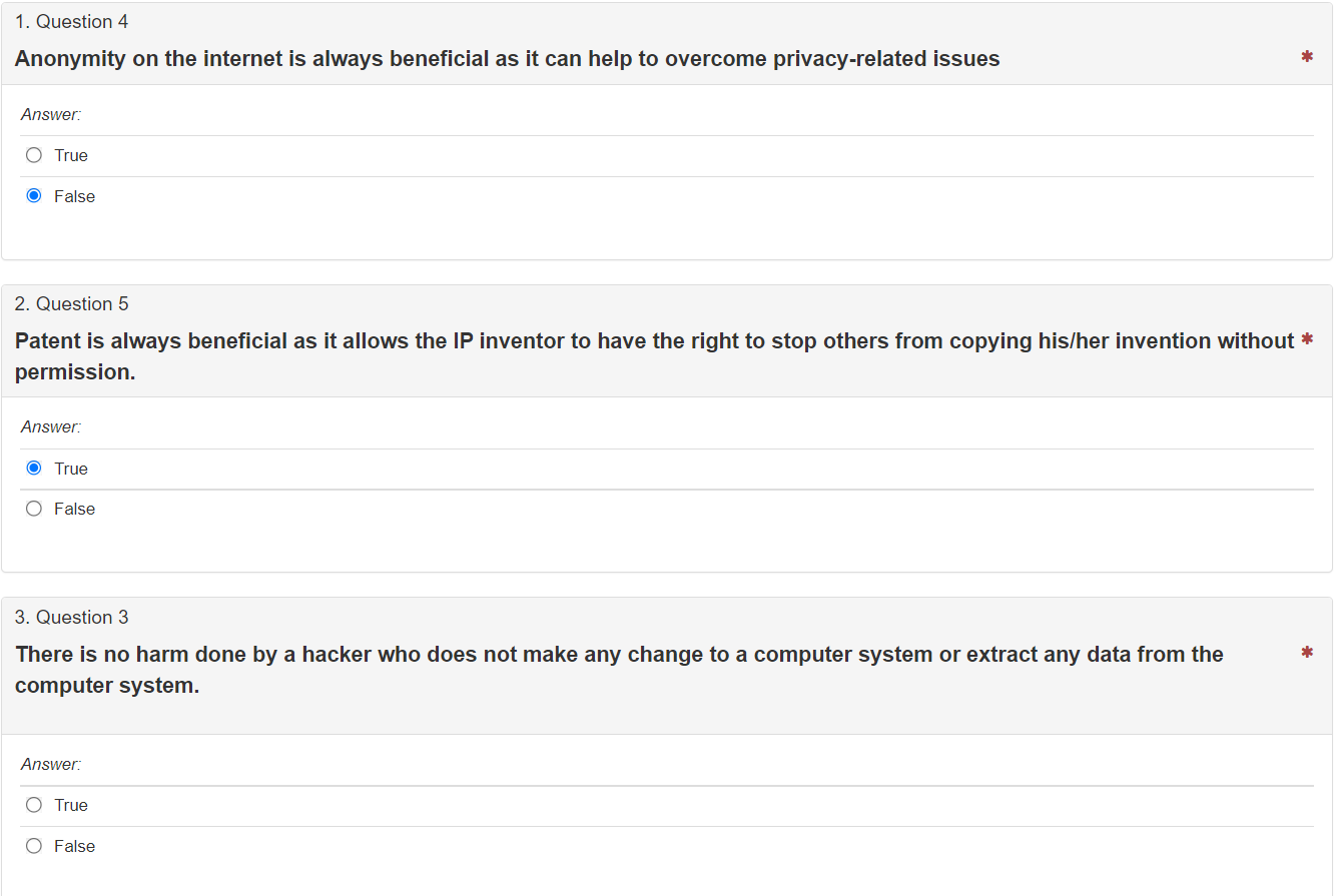 Solved 1. Question 4 Anonymity on the internet is always | Chegg.com