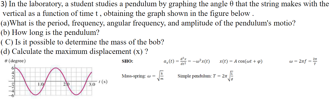 Solved 3) In the laboratory, a student studies a pendulum by | Chegg.com